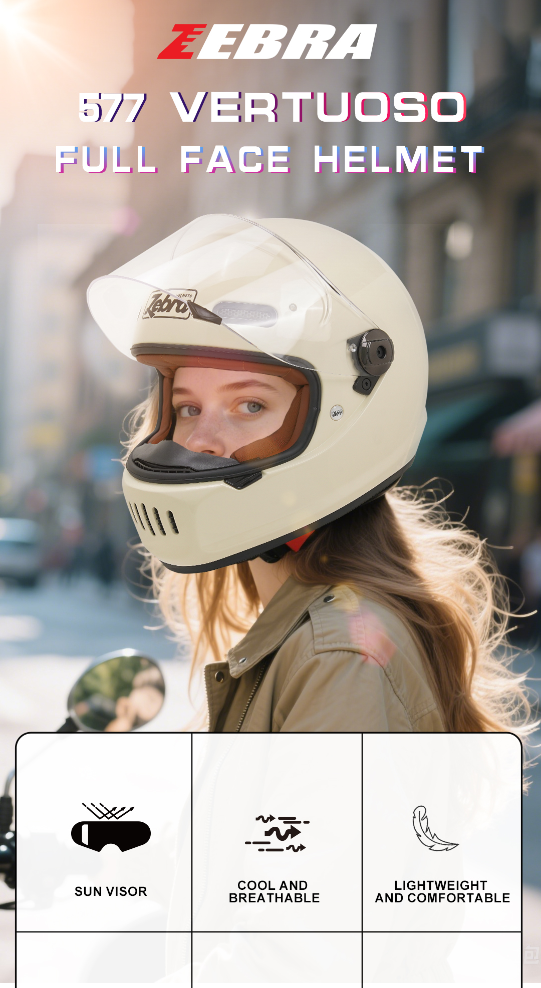 ZEBRA FF577 VERTUOS classic helmet full face helmet for motorcycle ...