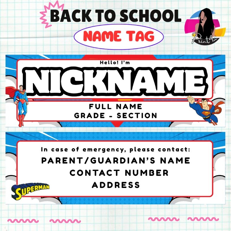Name Tag Laminated for Students - superheroes/Marvel/Avengers/Batman ...