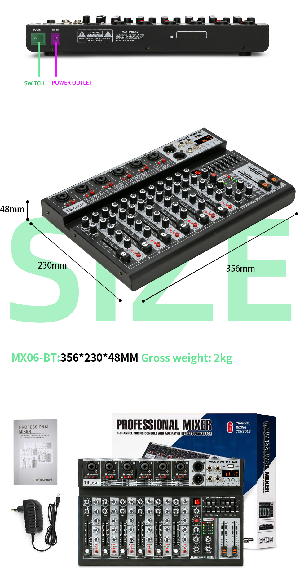 NEW BAXS MX06BT professional mixer 6-channel built-in na EQ 16DSP ...