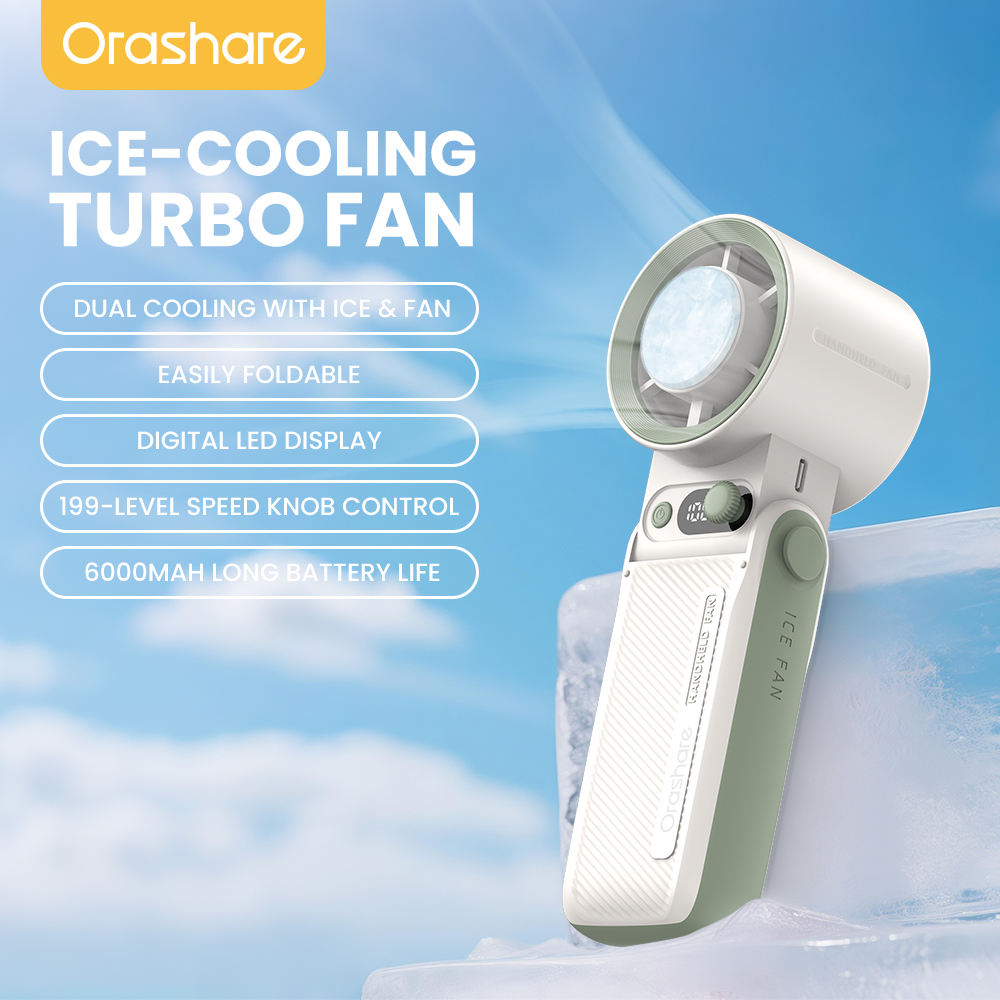 Orashare HF19C Turbo Ice Cooling Handheld Fan 6000mAh Rechargeable 199 ...