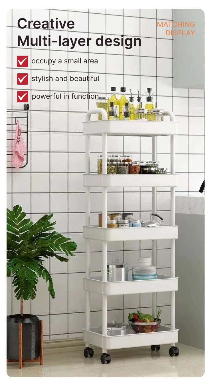 Trolley Cart Organizer 3/4/5 Tier Storage Organizer Moving Rack Trolley ...