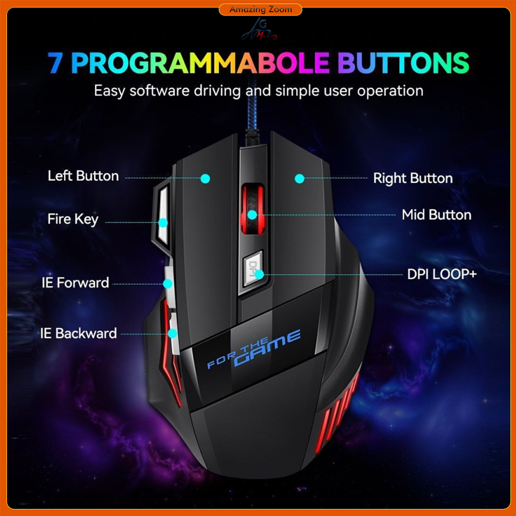 Professional Wired Gaming Mouse 7 Button 5500 DPI LED Optical USB Gamer Computer Laptop Mouse ...