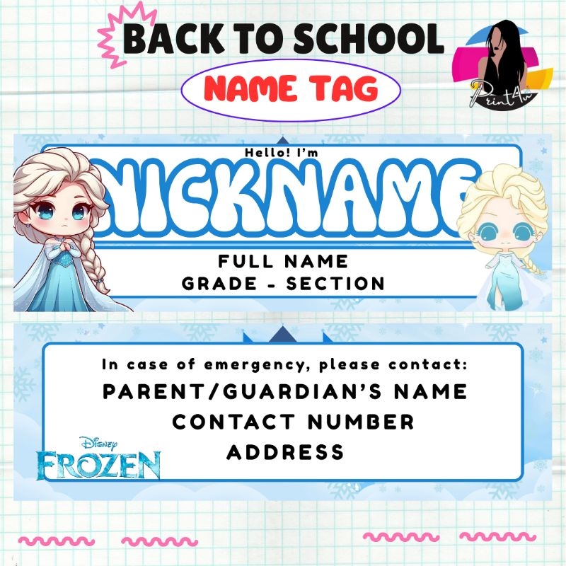 Name Tag Frozen Laminated - Elsa and Anna Nameplate for Students ...