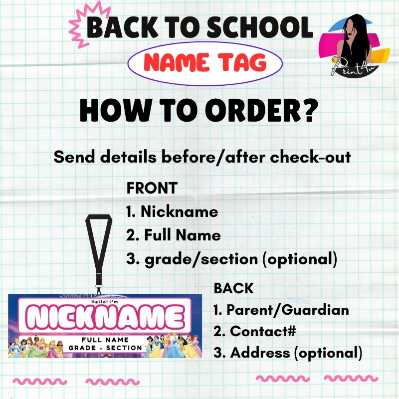 NameTag Disney Princess Laminated nameplate-Cinderella,Snow white ...