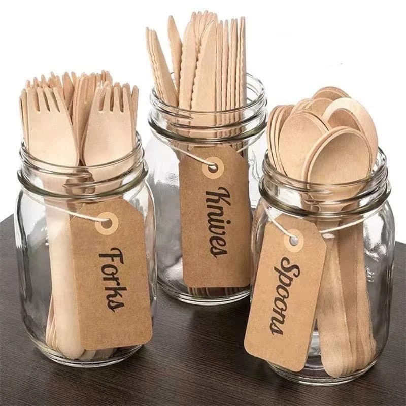 100pcs 14/16cm Disposable Wooden Tableware Can Degrade Wooden Tableware ...