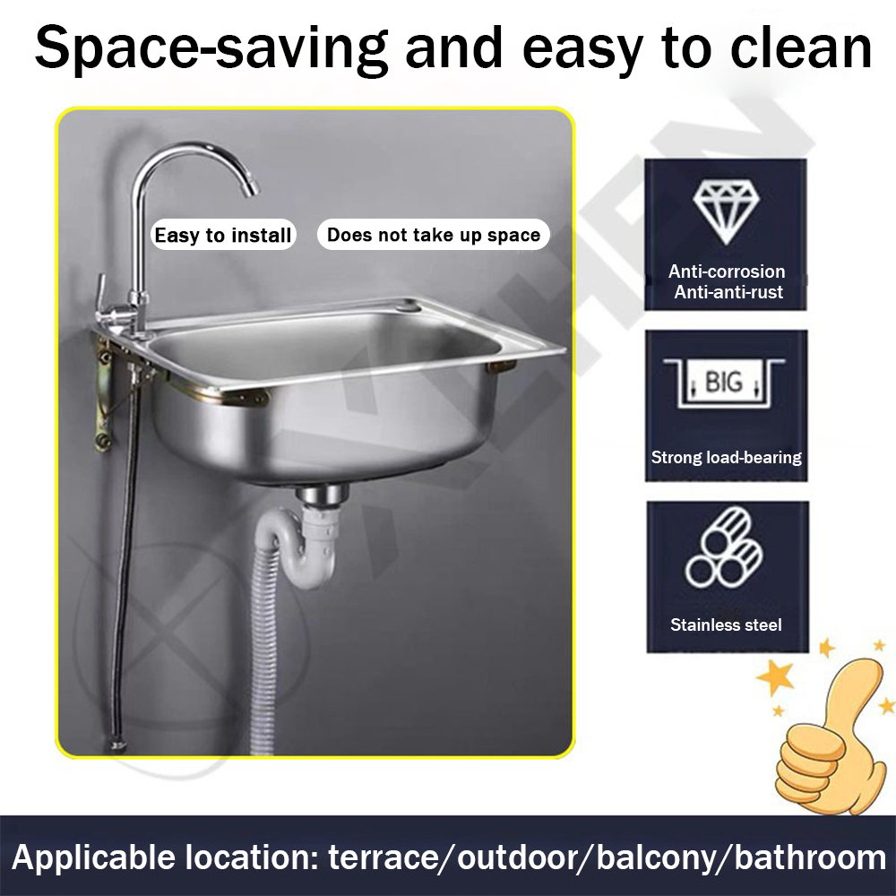 304 Stainless Steel kitchen sink lababo complete set wall mount sink ...