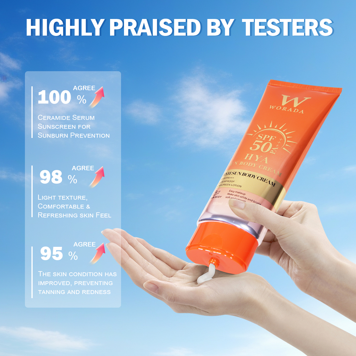 WORADA HYA BODY CREAM Whitening SPF50【1pc】Moisturizing Waterproof Sun ...