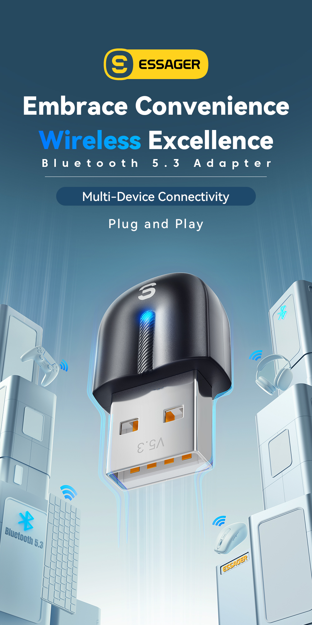 Essager Bluetooth 5.3 Adapter Audio Sender USB Drive free for Mouse ...