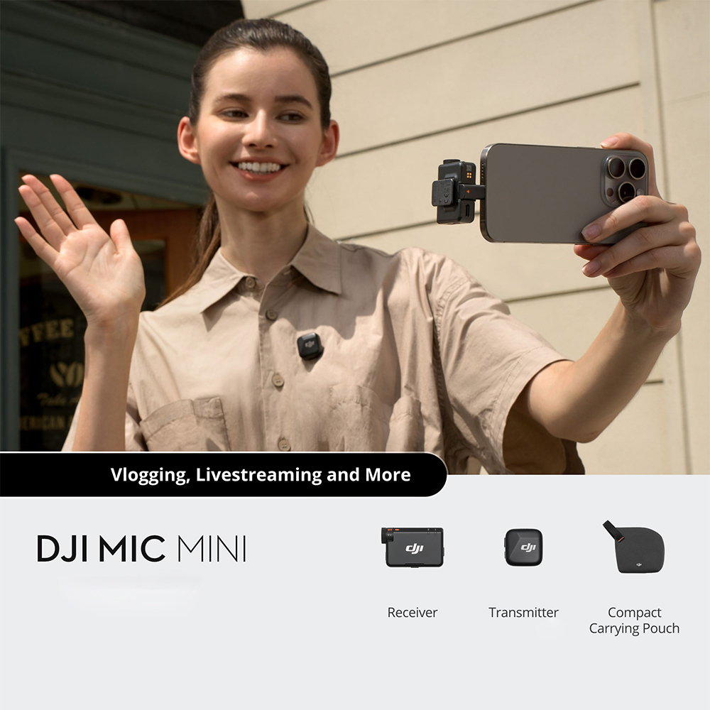 DJI Mic Mini 2-Person (Dual TX + RX) 2.4Ghz Wireless Microphone System + 1920mAh Charging Case ...