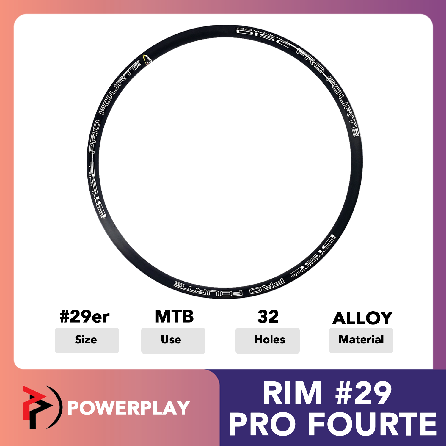 Powerplay Bicycle Wheel Rim #29 Pro Fourte Alloy 32 Holes Wide Rim ...