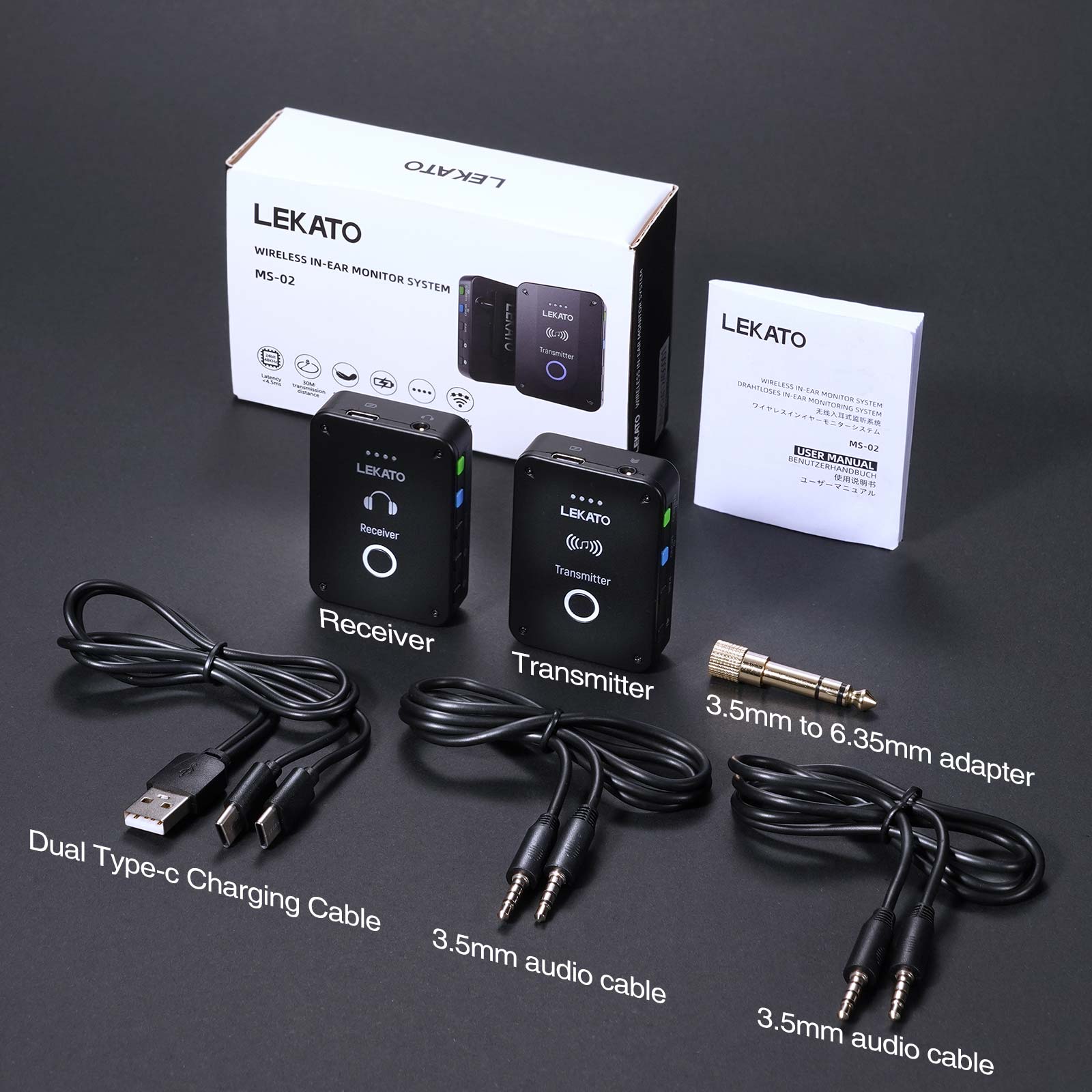 LEKATO MS-02 In Ear Monitor System 2.4G Wireless IEM Transmitter ...