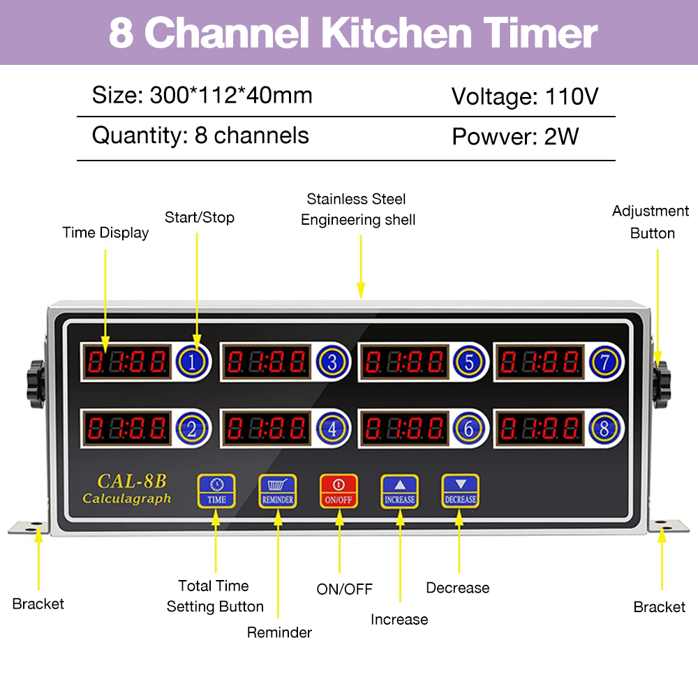 3 Stage Reminder 8 Channel Digital Timer Kitchen Cooking CAL-8B LCD ...