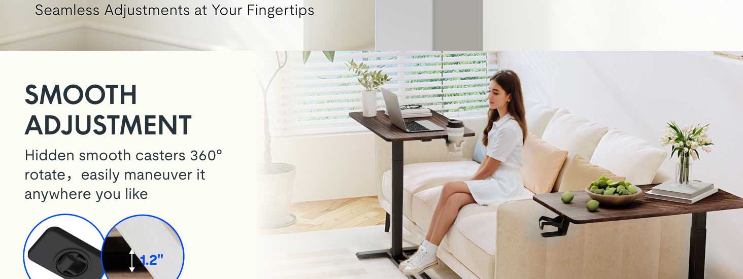 FlexiSpot H7 Height Adjustable Side Table Overbed Desk with Cup Holder ...