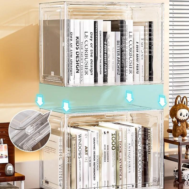 Yooli Acrylic Book Storage Box Transparent Dust-proof Bookshelf School ...
