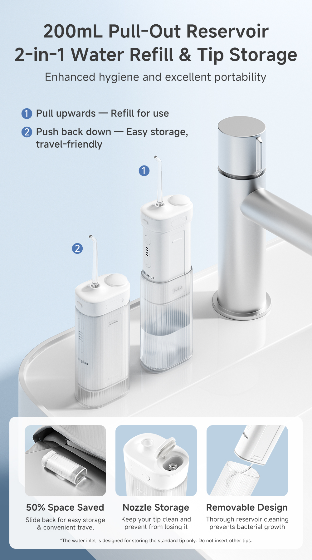 Simplus Water Dental Flosser Cordless Oral Irrigator 200ML Rechargeable ...