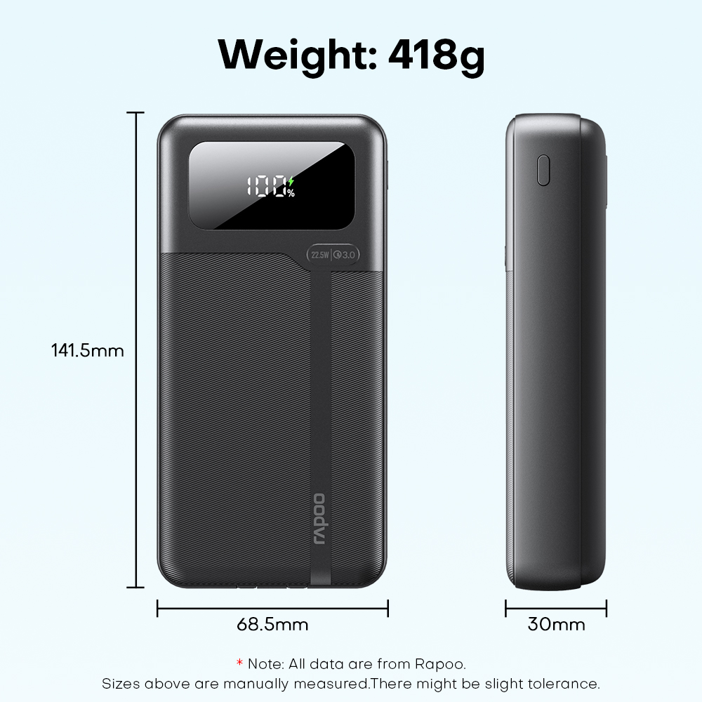 Rapoo RH20s Pro 20000mAh High Capacity 22.5W Type-C Built Cable Fast ...
