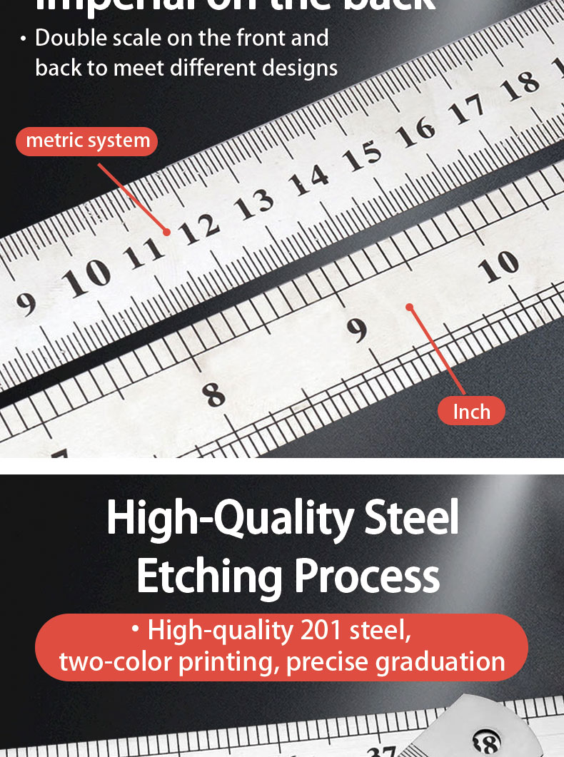 【SarimaKids】15/30/50cm Stainless Steel Double-sided Ruler Drawing ...