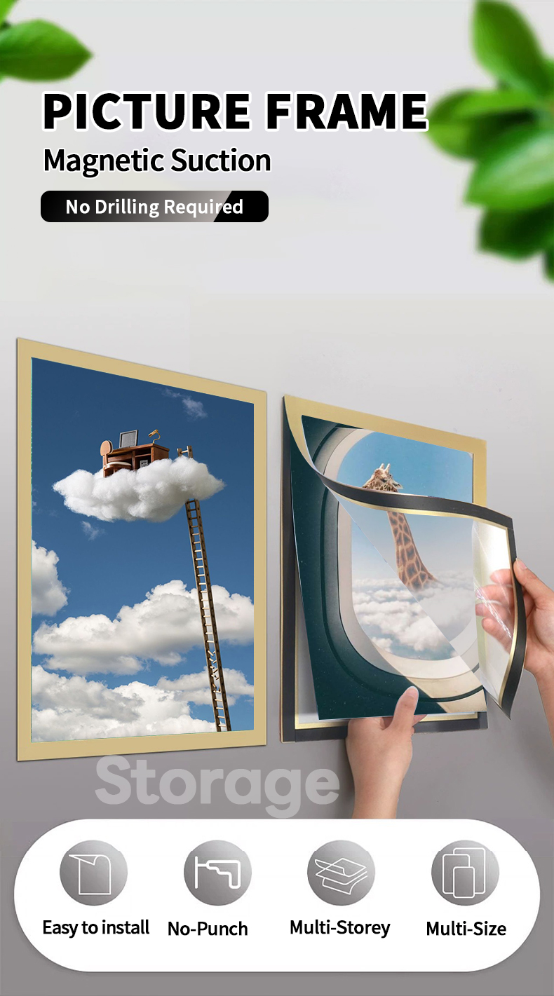 Magnetic Photo Frame Sticker No Drill Easy Install Ref Magnet Display Memories Certificate ...