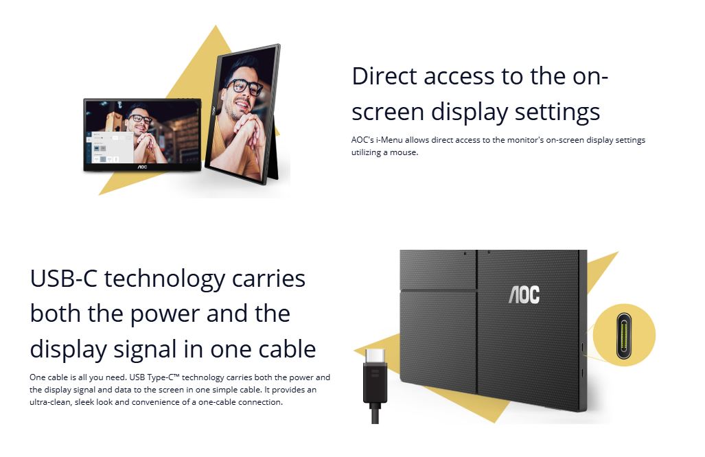 AOC 16T10 15.6" FHD (1920x1080) 60Hz 5ms GTG IPS USB-C Portable Monitor | Shopee Philippines