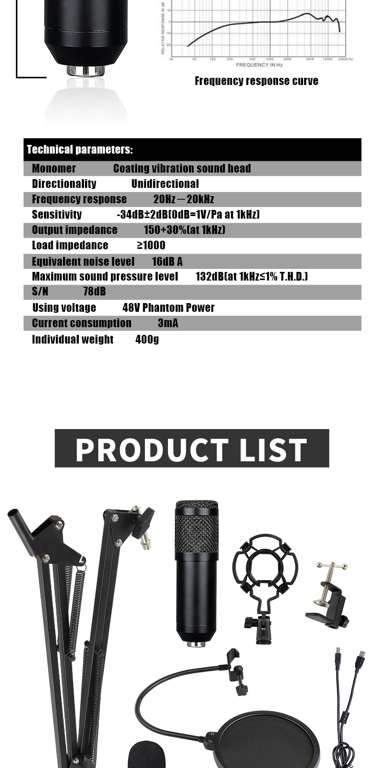 USB-BM-800 Condenser Microphone for PC Recording Vlogging Videoke ...