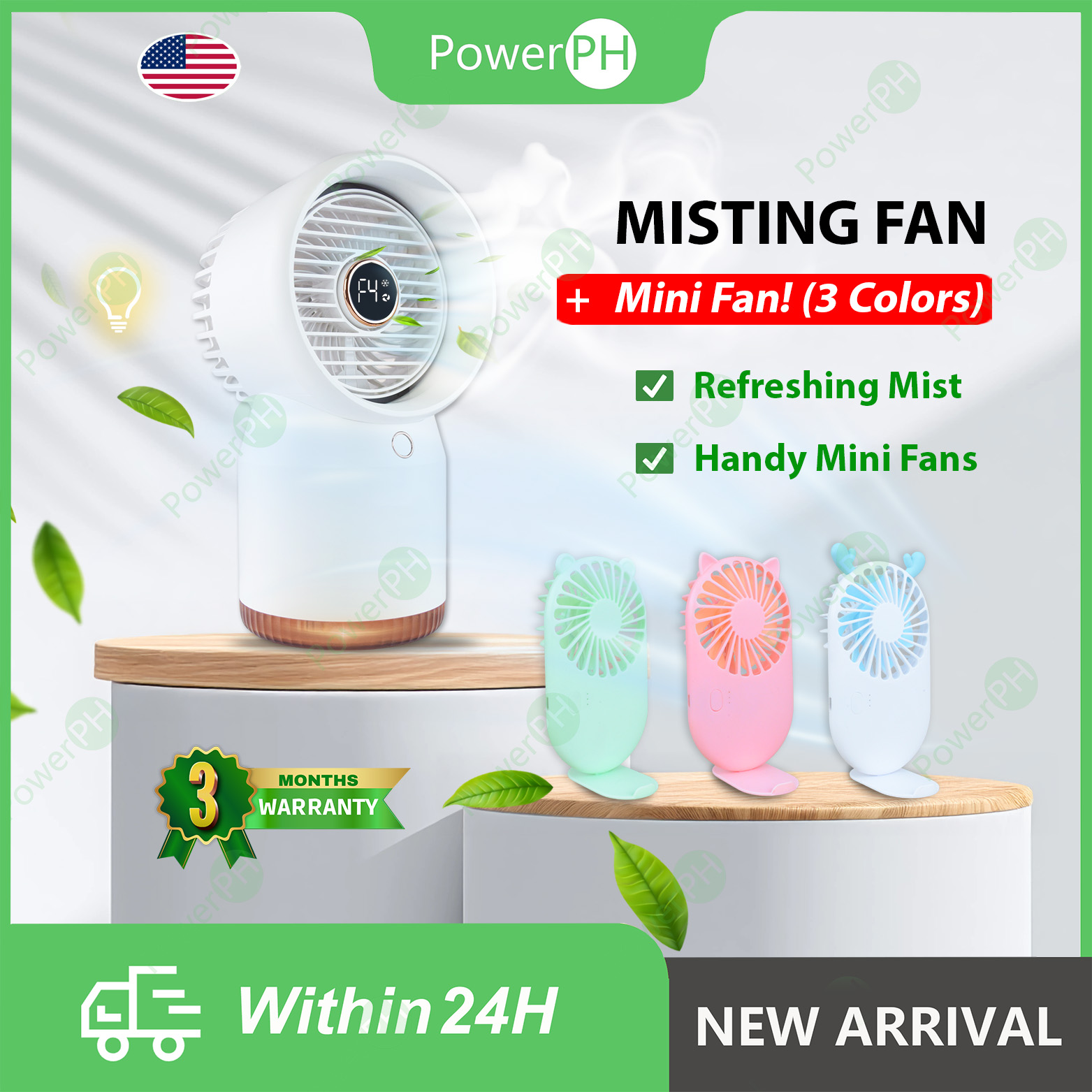 POWERPH Misting Fan Air Cooler Rechargeable Plus Mini Fan Silent ...