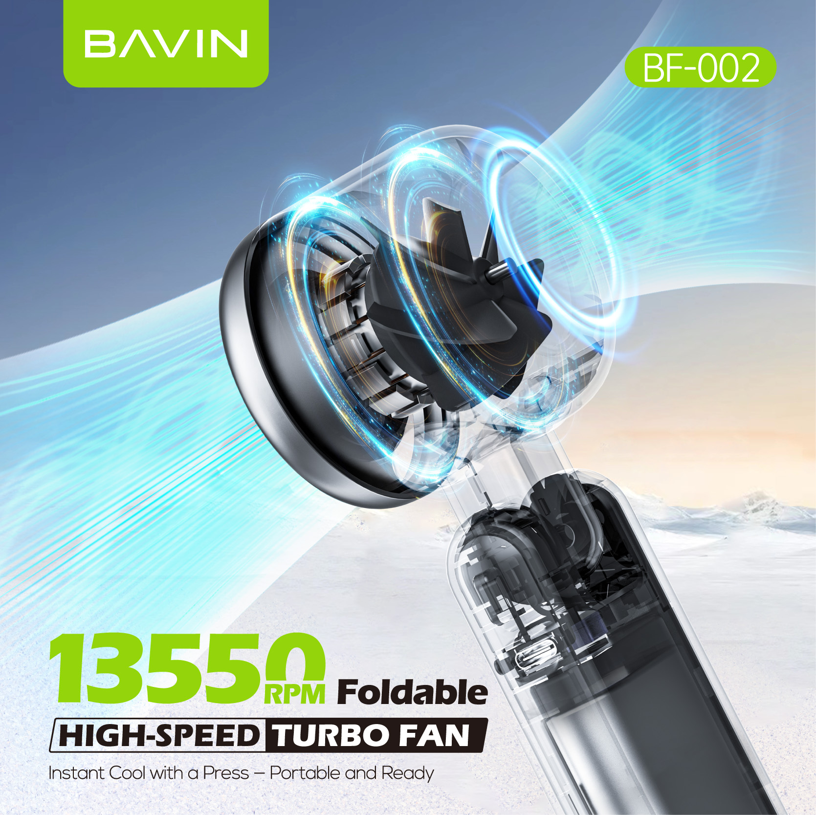 BAVIN BF002 Foldable Mini Fan LED Display & Portable 5 Speeds Level ...