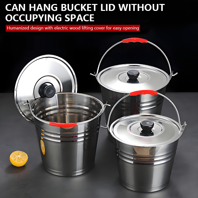 Stainless steel water bucket with lid Heavy Duty handle Thickened ...