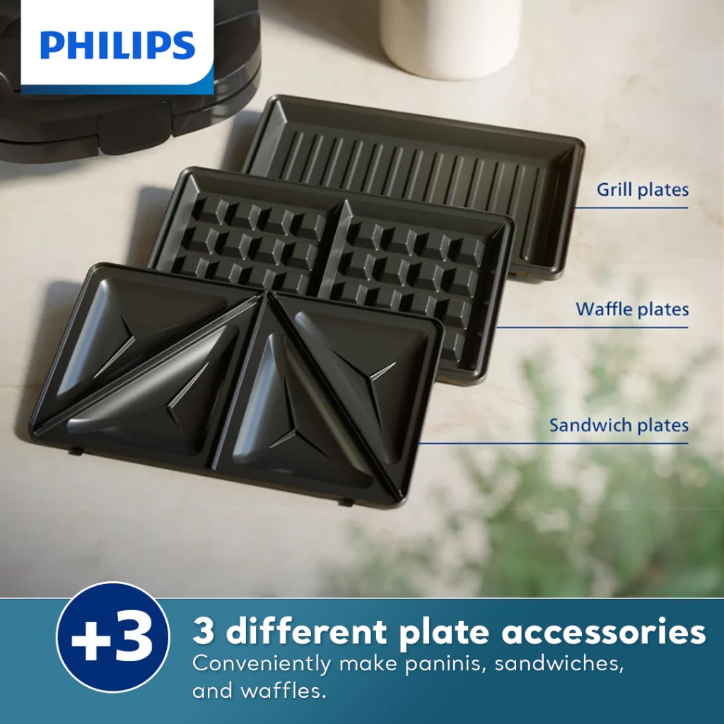 PHILIPS Sandwich Maker With 3 DifferentPlate Sets for Panini, Waffle ...