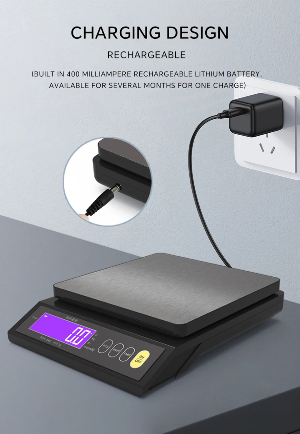 Rechargeable electronic scale 5kg/10kg kitchen stainless steel ...