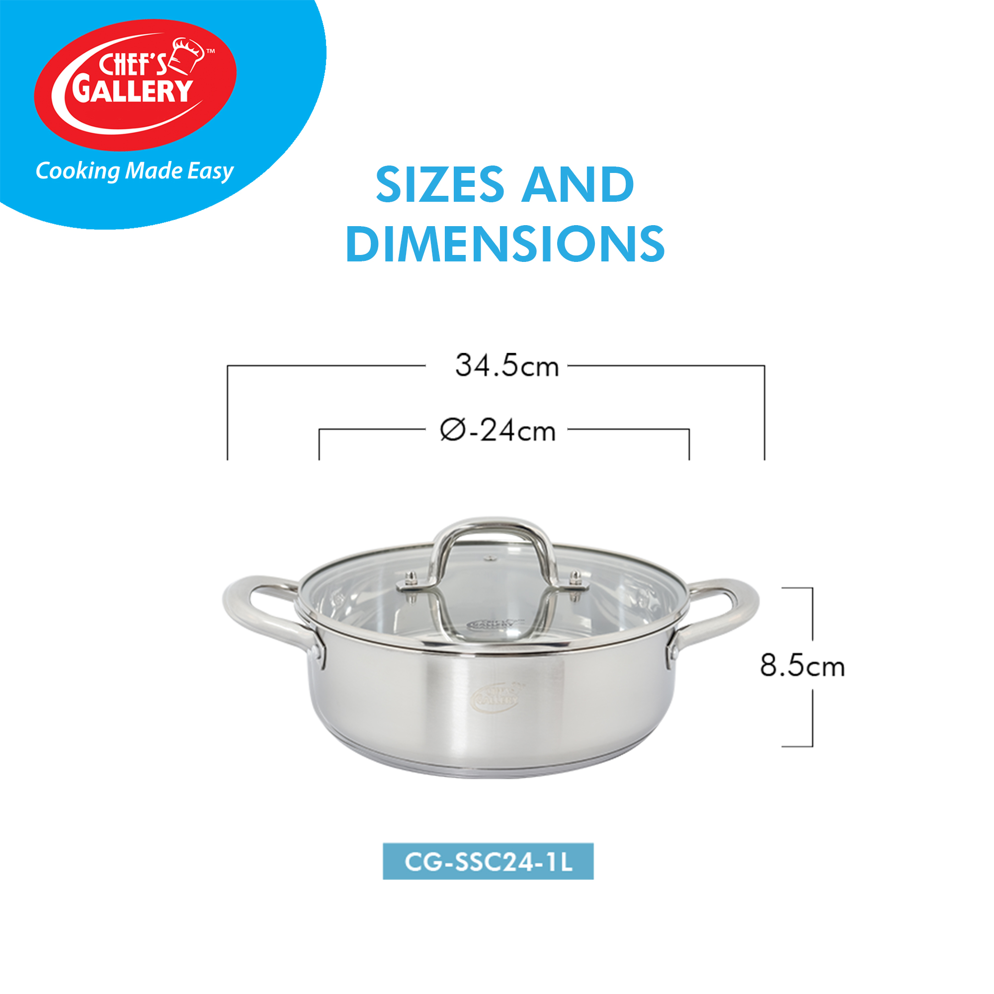 Chef's Gallery Stainless Steel Low Casserole 24cm (Brown Box) Induction ...