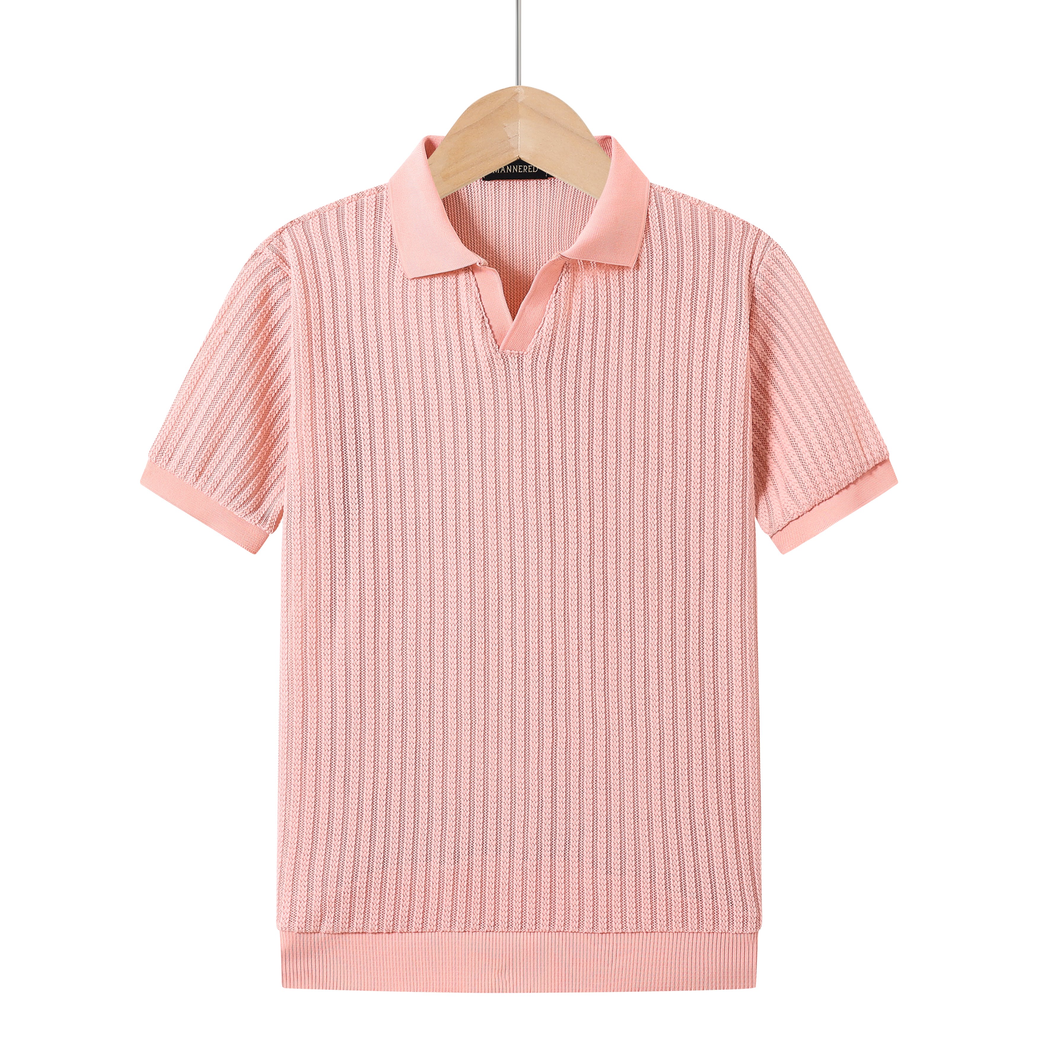 Mannered Men's V-Neck Spread Collar Polo Shirts Hollow Out Design ...