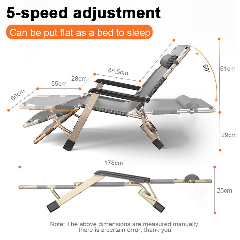 Reclining Chair Foldable Bed Adjustable Angle Napping With Backrest ...