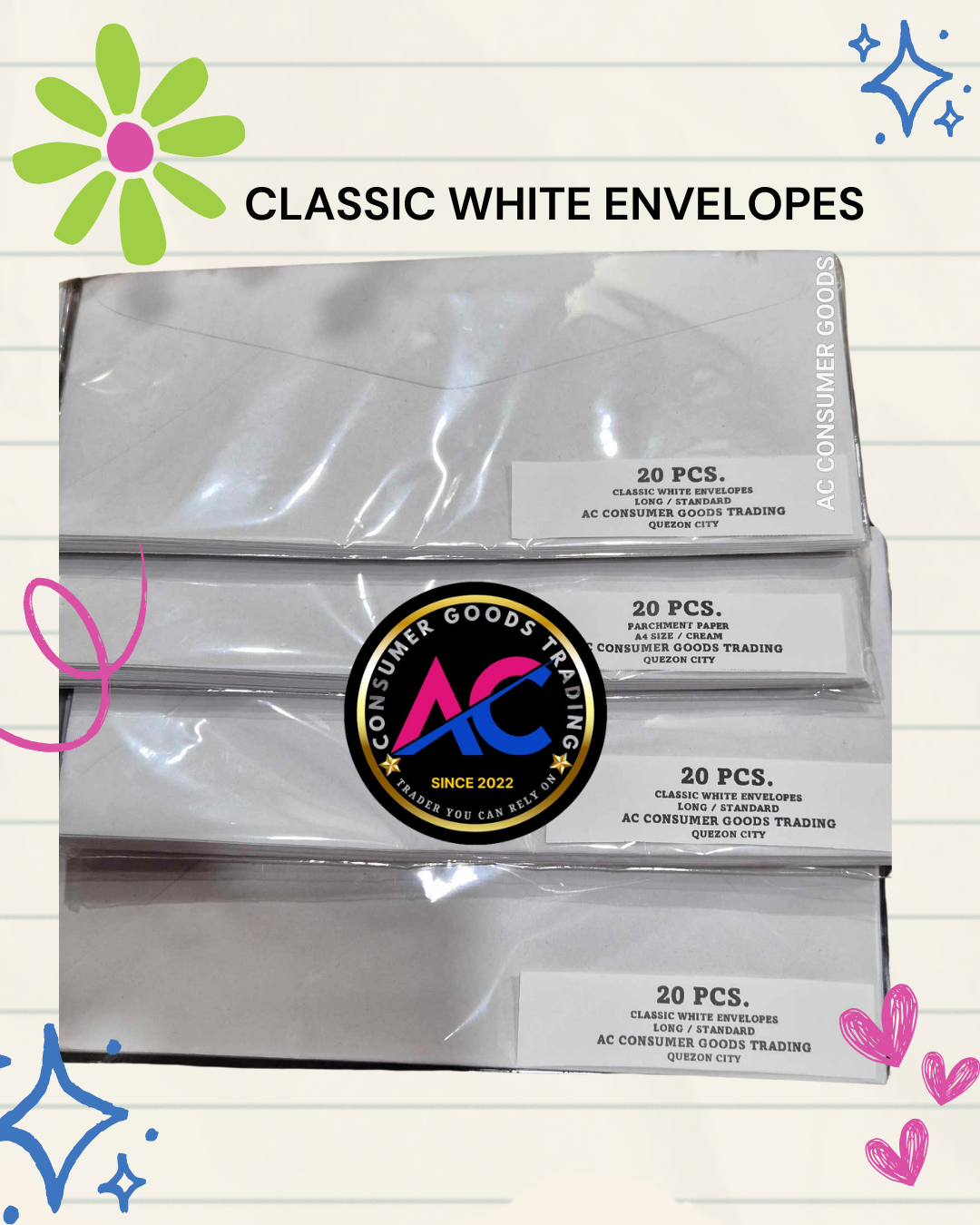 White Envelopes Classic - 10 pcs./pack, 20 pcs./pack and 50 pcs. / pack ...