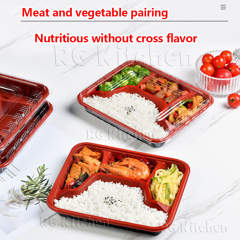 (100pcs) Thick food material red bento box 1/2/3/4/5 grid partition ...