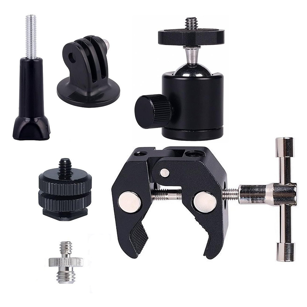 Pxel Power Clamp Crab Claw C-Clamp + 360° Ball Head with Action Camera ...