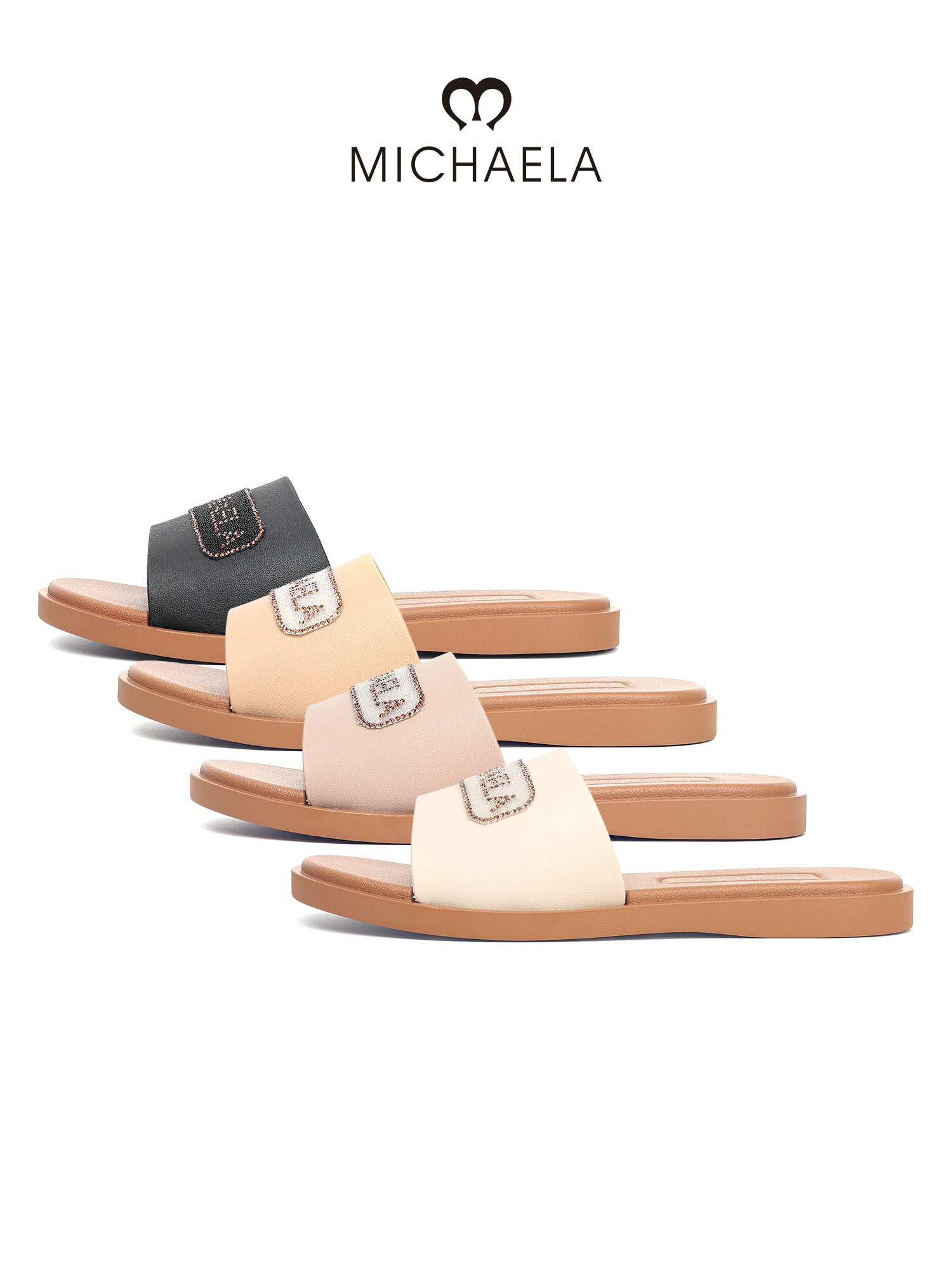 MICHAELA Rhinestone Flat Slippers Luxury Chic Comfort Slide Sandals for ...