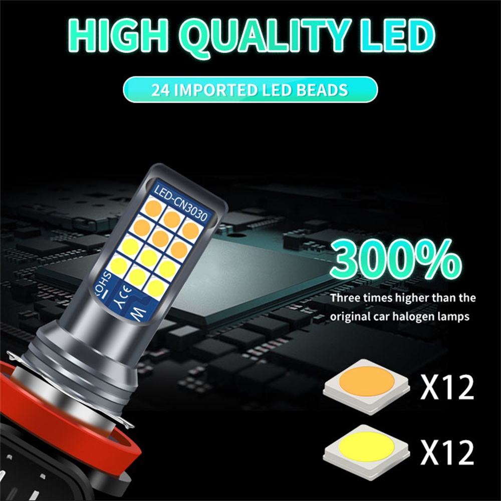 Three Color Car Led Fog Light 24smd LED Dual Color Daytime Running Front Universal H8/H11/16 For ...