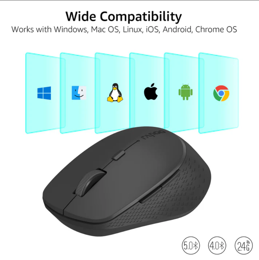 Rapoo M300G Ergonomic Silent Wireless Bluetooth Mouse 1600DPI 10m ...