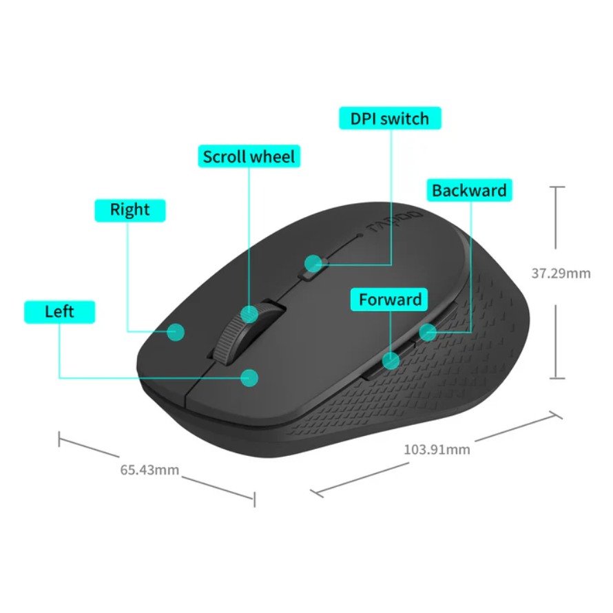 Rapoo M300G Ergonomic Silent Wireless Bluetooth Mouse 1600DPI 10m ...