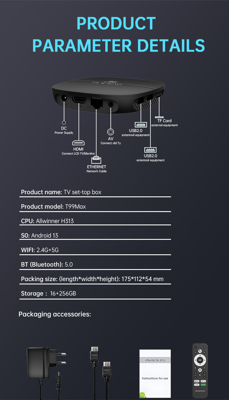 ODSCN x AVIDUS T99 Max 8K ATV Android13 TV Box16+256G Dual-Band Wi-Fi ...