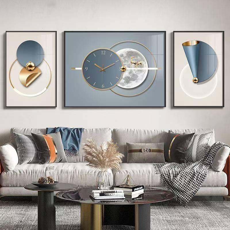 Home clocks décors living room triptych clock mural frame elegant wall ...