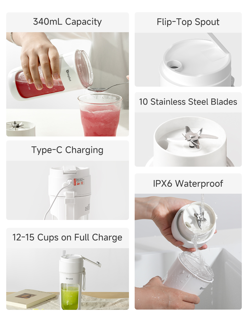 INSSA x Simplus Portable Juicer Blender Fruit Juice Mixer USB Electric ...