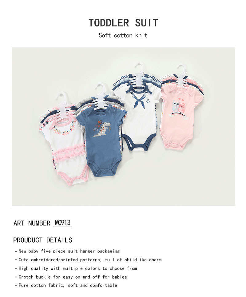 CICI Baby 5pcs Set Cotton Romper Short Sleeve Bodysuits Onesie Boy Girl ...