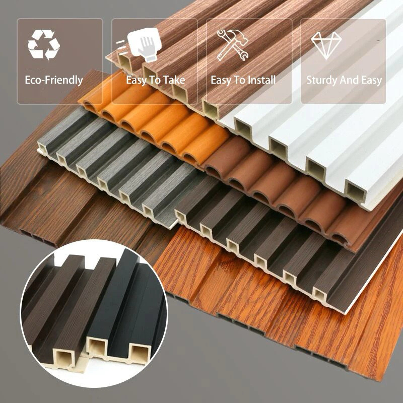 WPC Fluted Wall Panel Sticker Waterproof Grille Design Ecological Board ...