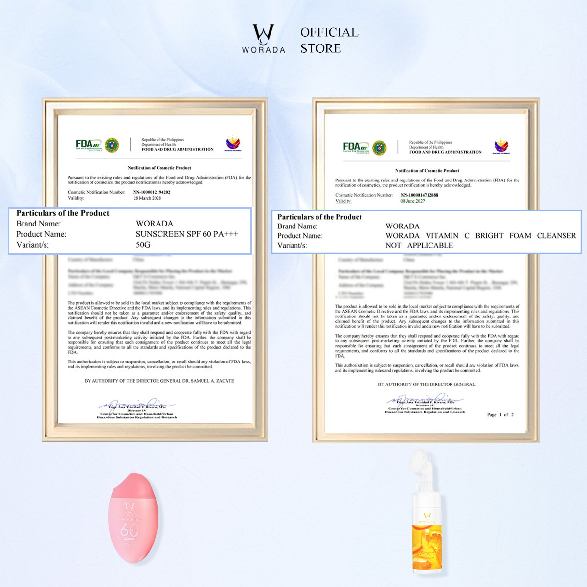 WORADA Face Sunscreen 50g SPF60 Whitening Cream and VC Foaming Facial ...