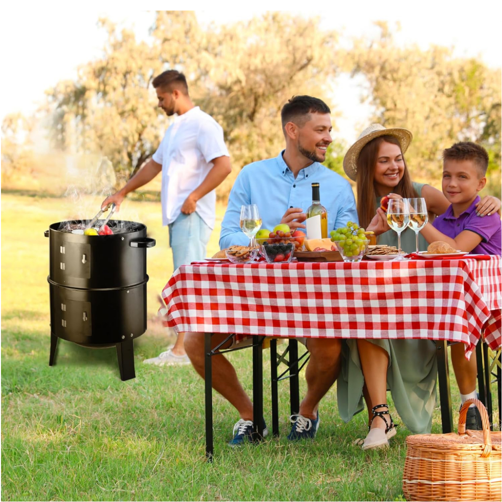 3-in-1 Charcoal BBQ Smoker, Outdoor Grill Cooker with Built-in ...