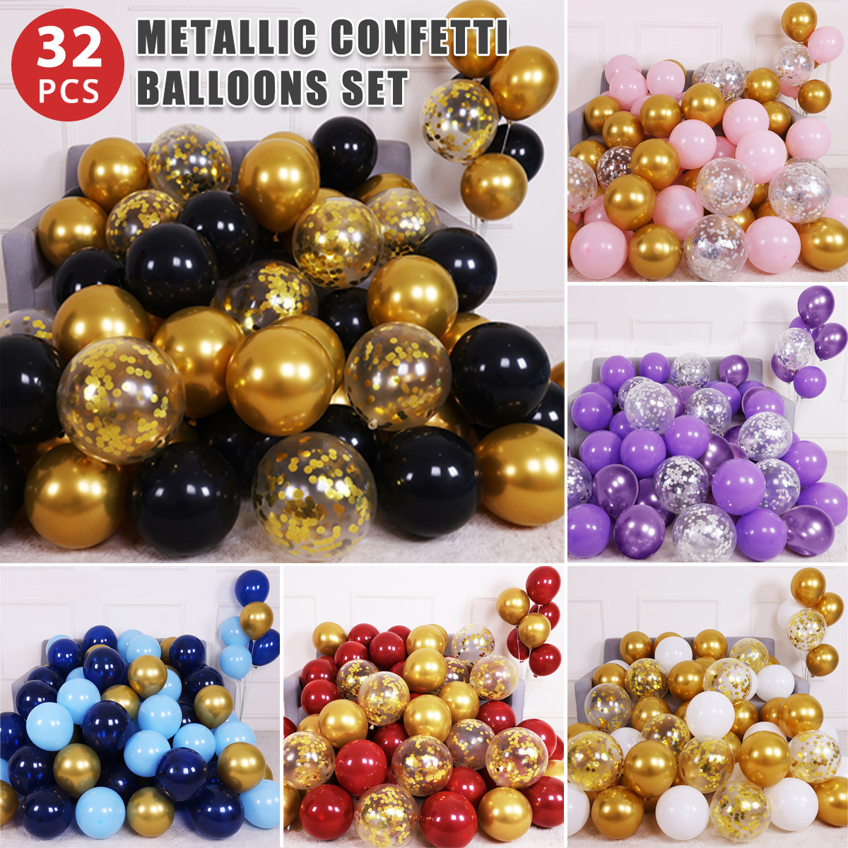 Black Gold Metallic Latex Balloon Set 12" Confetti Balloons Party ...