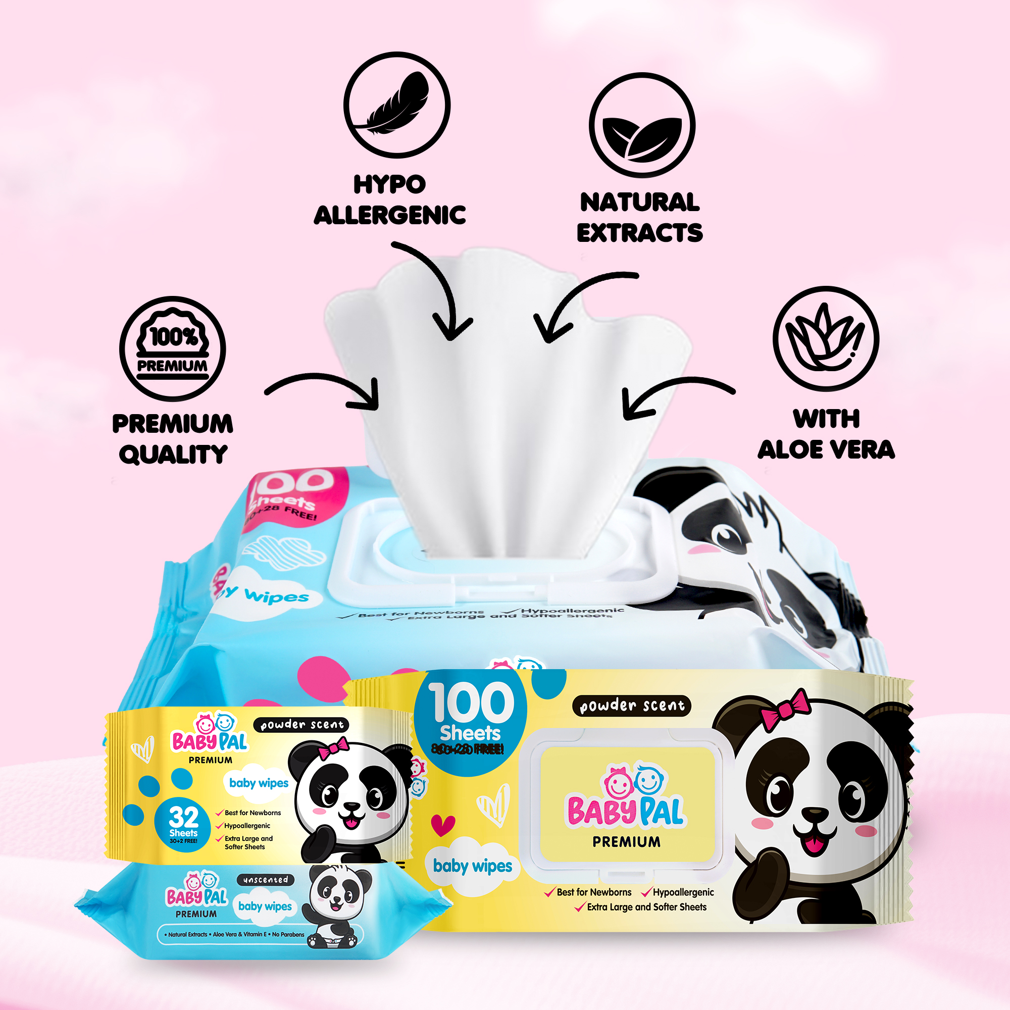 BabyPal Premium Baby Wipes Powder Scent 100 Softer Sheets Pack of 10 ...