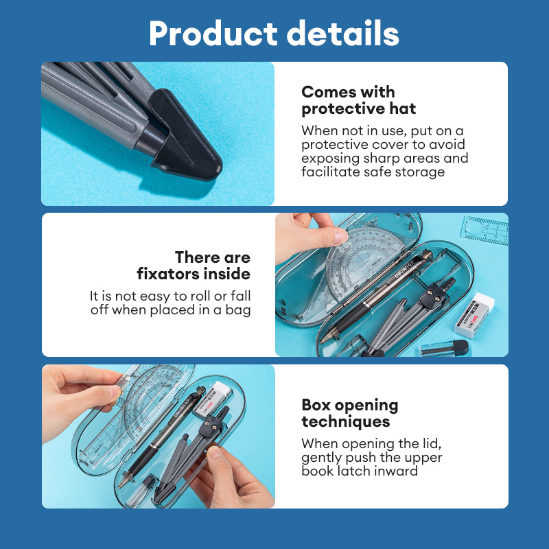 Deli 7pcs Geometry Compasses Ruler Set Exam Drawing Math Learning Tools ...