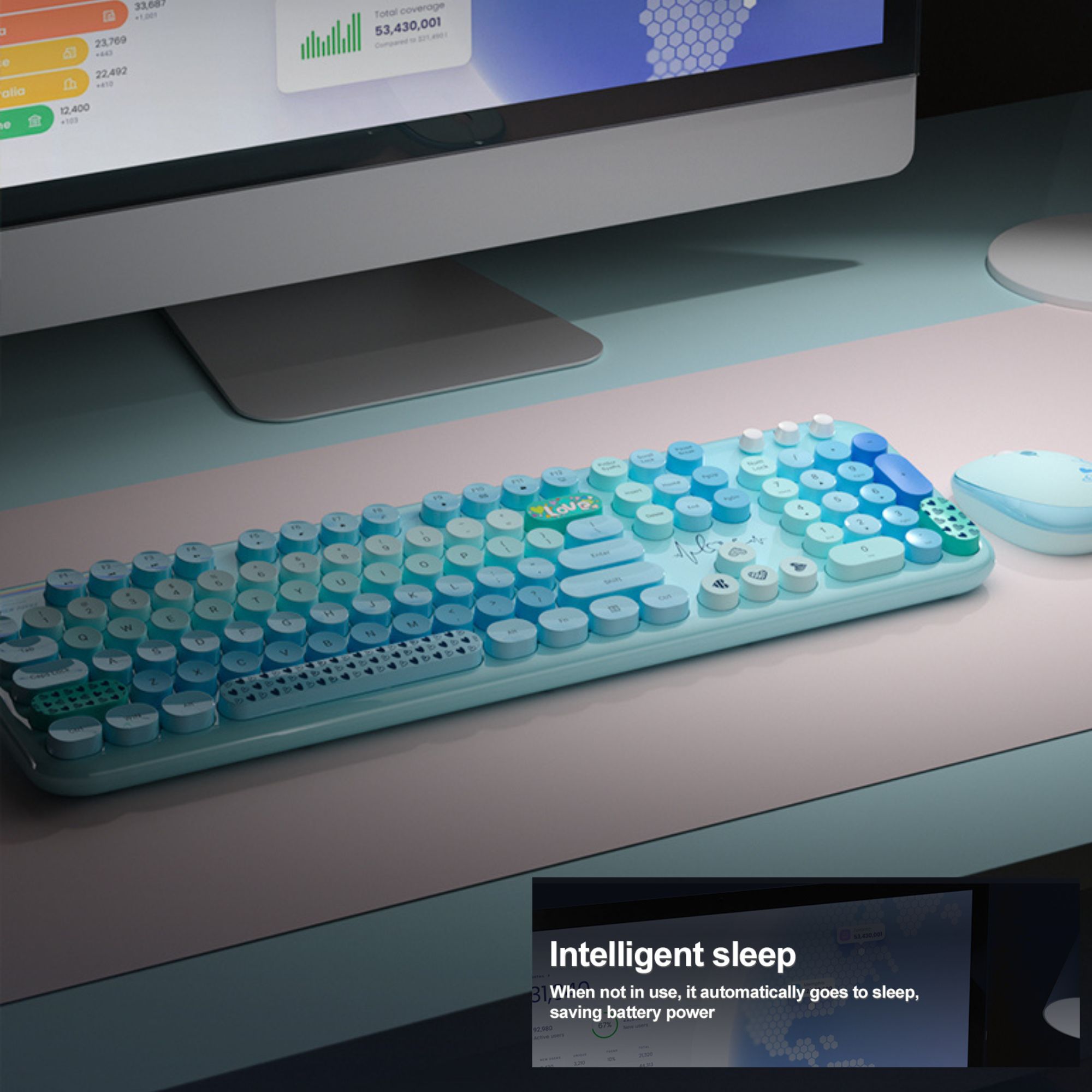 MOFII Lovely wireless keyboard & mouse set Lovely Design keycaps Silent ...